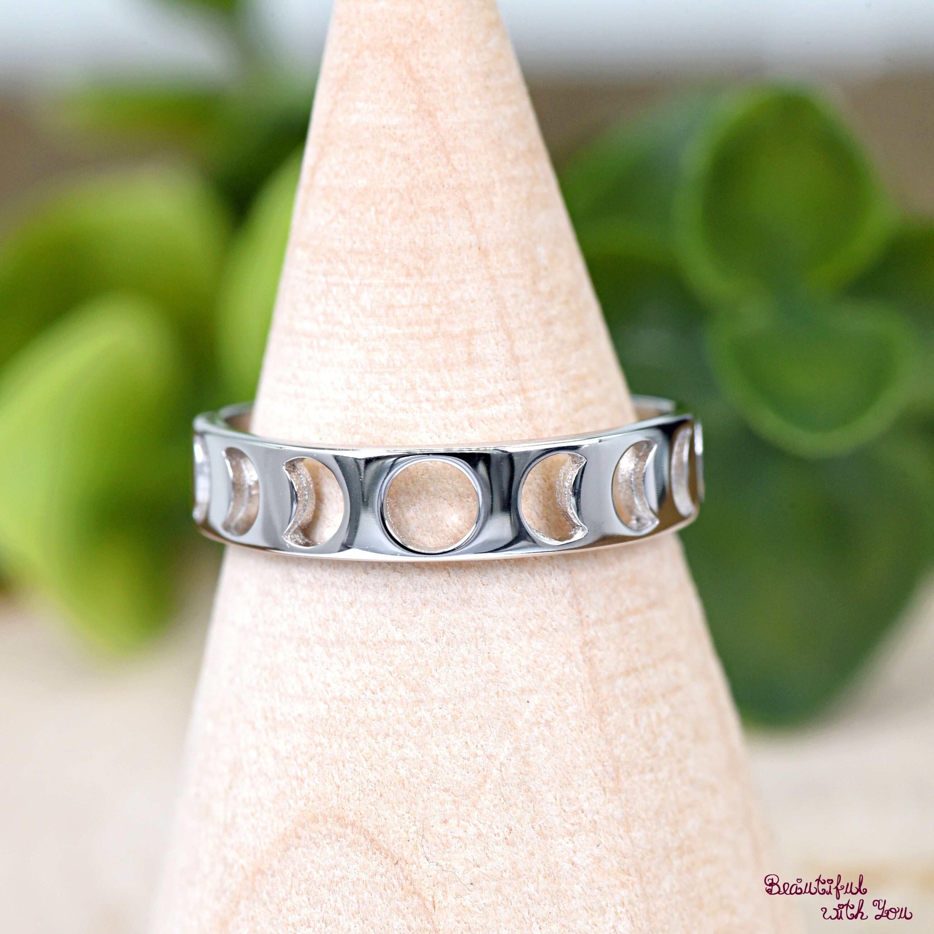 Cut Out Moon Phases Ring, 5mm Sterling Silver Moon Thumb Ring, Unique ...