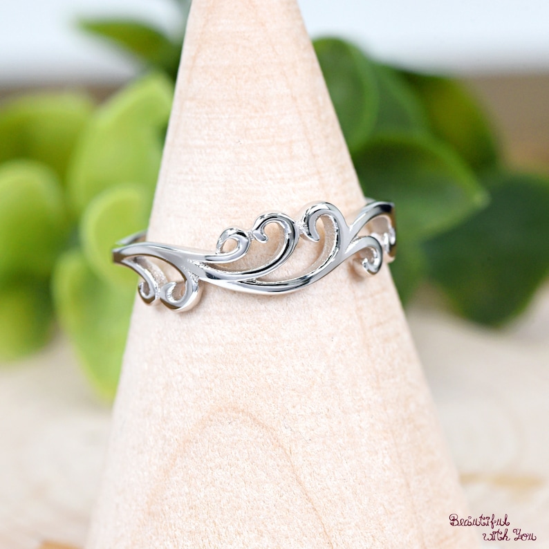Buy Filigree Swirl Waves Ring, Unique Style Wavy Ring, Solid 925 ...