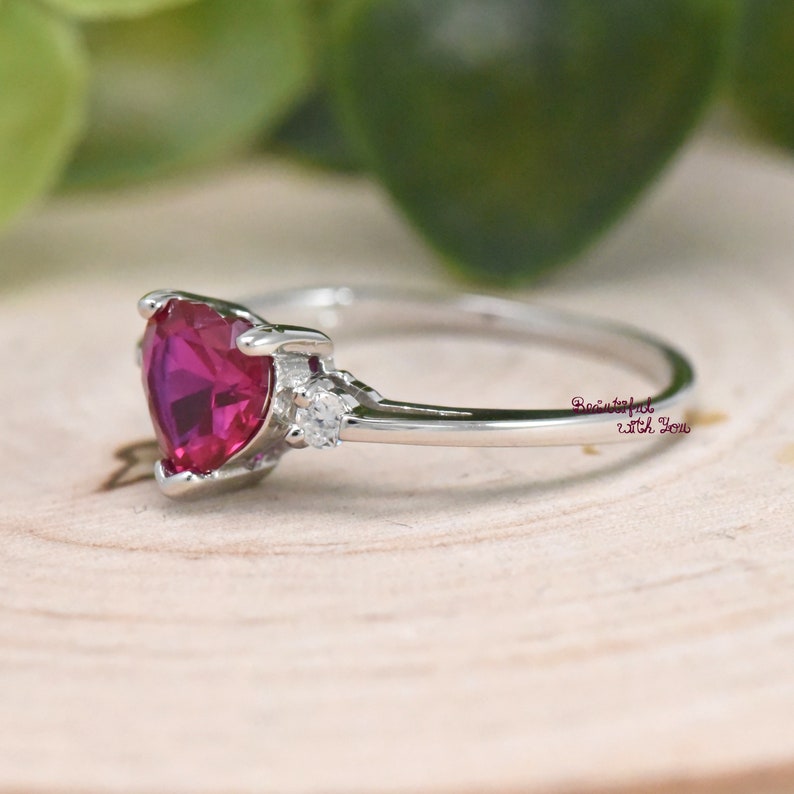 July Birthstone Ring, Simulated Heart Red Ruby Cubic Zirconia ...