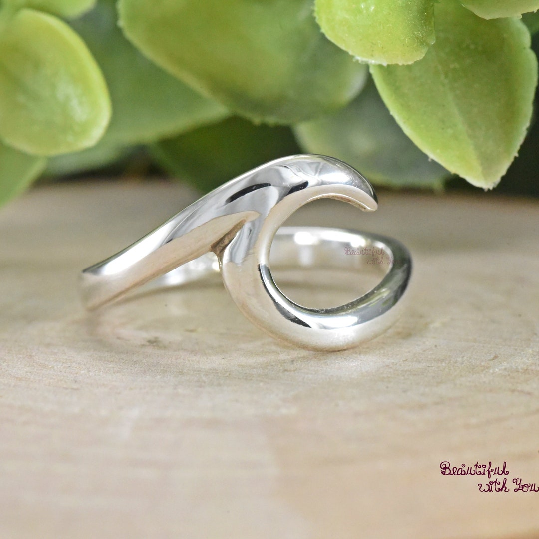 Unique Wave Ring Sterling Silver, Womens Oceans Wave Ring, Trendy Ocean Sea Wave Ring Silver ...