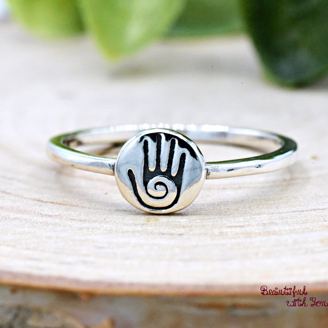 Healer's Hand Engraved Disc Ring, Reiki Shaman's Hand Native American ...