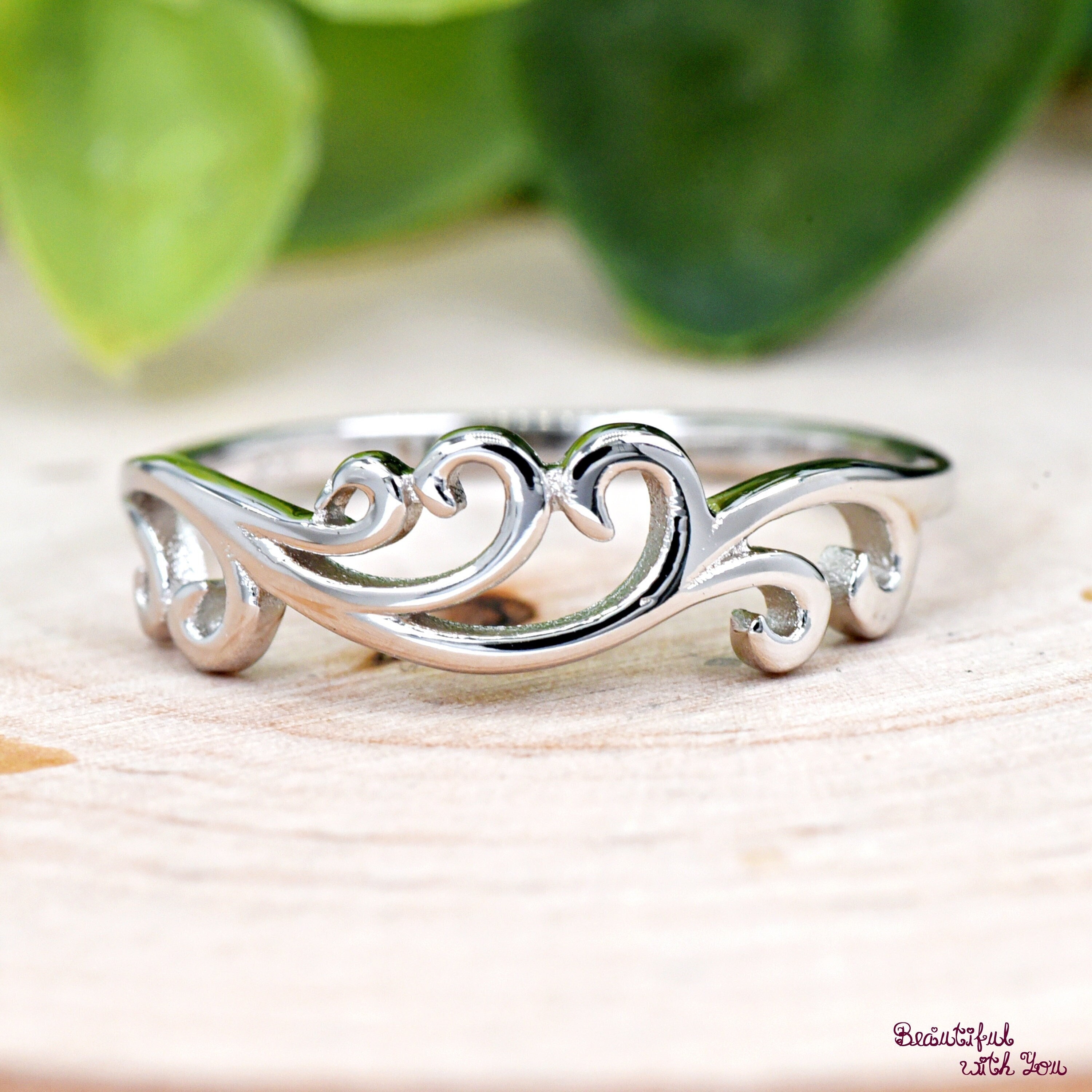 Swirl Waves Ring, Unique Filigree Style Waves Ring, Solid 925 Sterling ...
