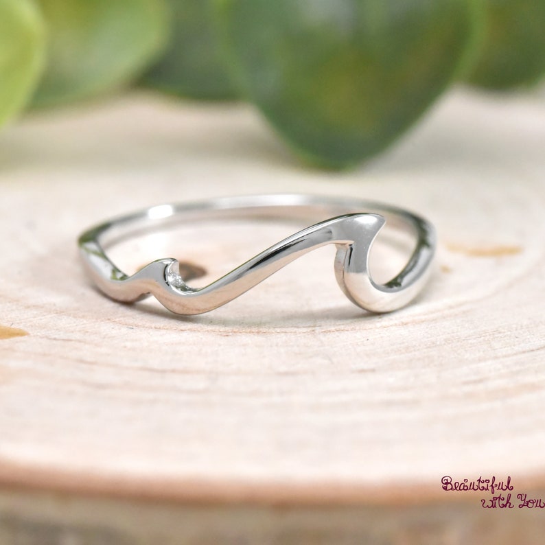 Double Waves Ring, Minimalist Ocean Tide Waves Nautical Beach Summer ...