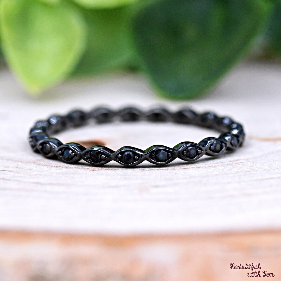 Black Eternity Band, 2mm Skinny Thin Full Eternity Ring Black Rhodium ...