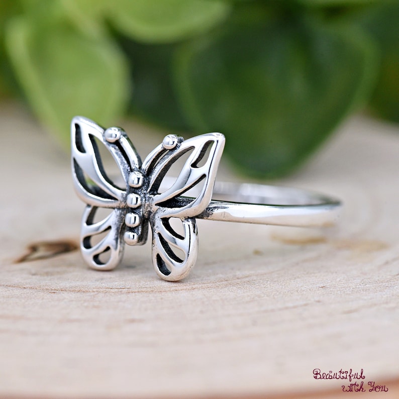 Dainty Butterfly Ring, Solid 925 Sterling Silver Butterfly Ring, Insect ...