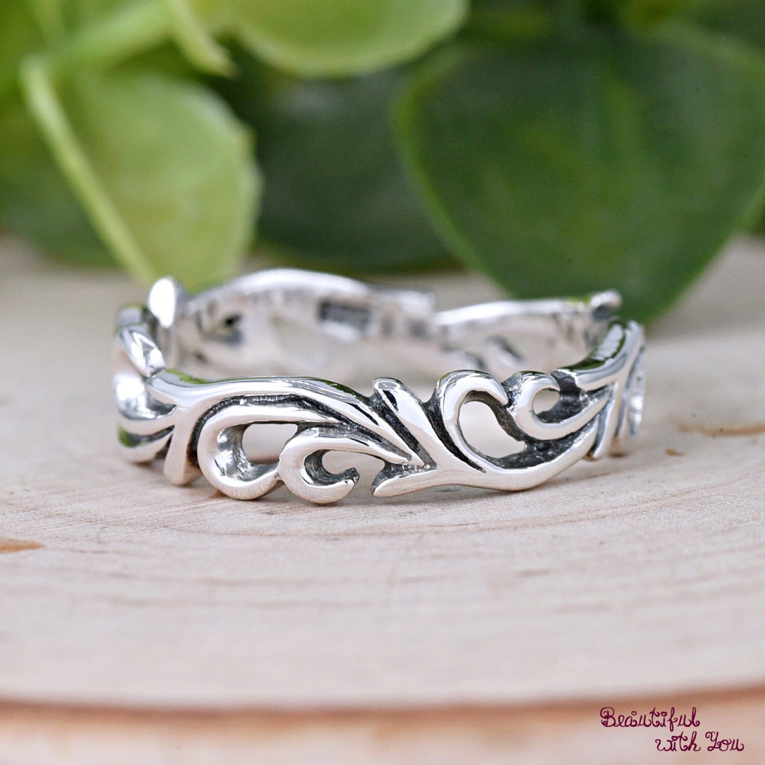 Boho Filigree Eternity Band, Oxidized Solid 925 Sterling Filigree Full ...