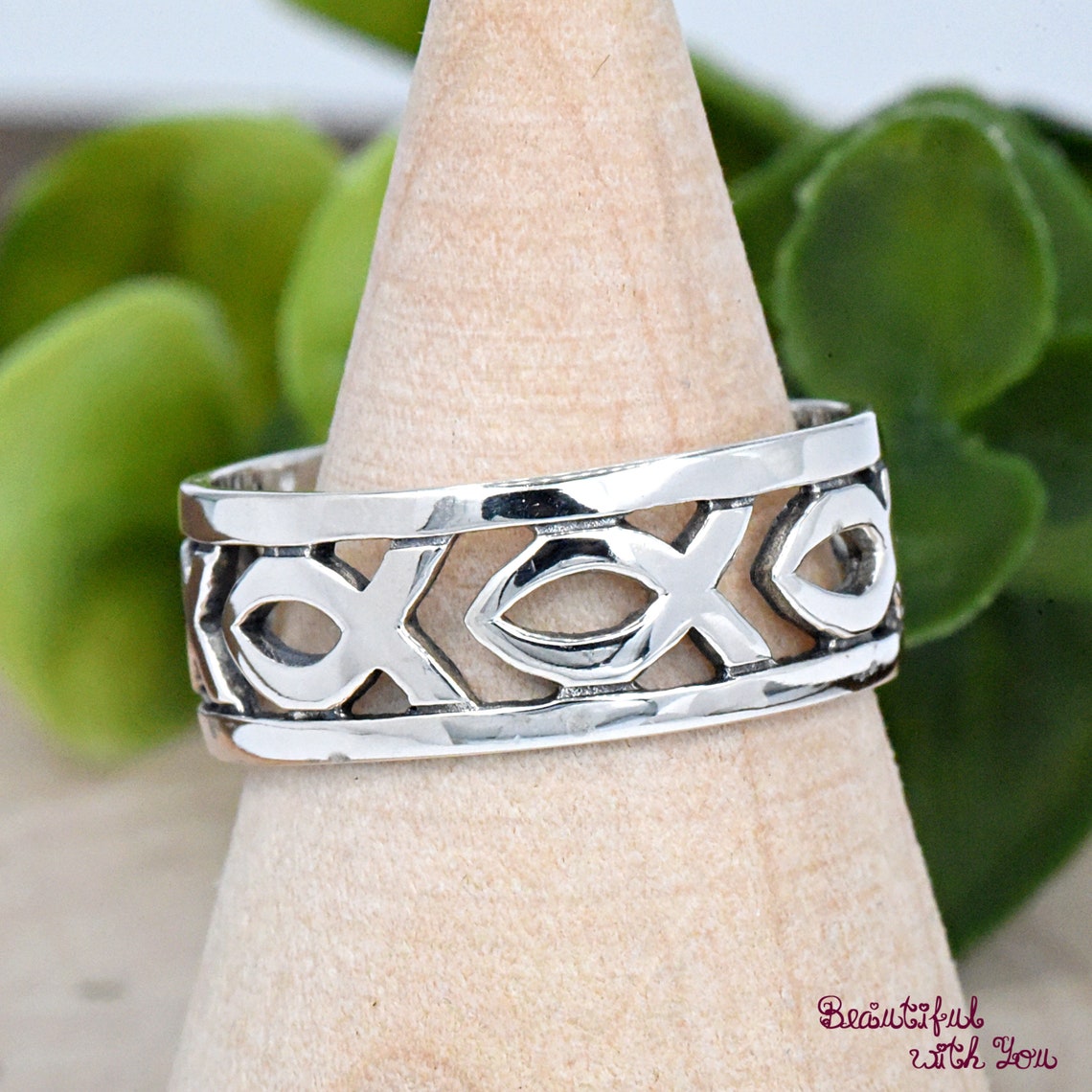 Christian Fish Ichthys Pattern Eternity Band, Fish Eternity Ring, 925 ...