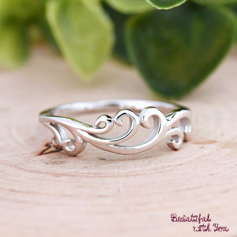 Buy Filigree Swirl Waves Ring, Unique Style Wavy Ring, Solid 925 ...