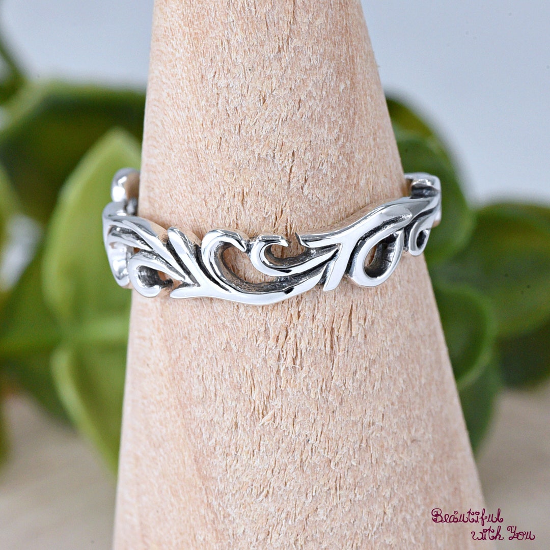 Boho Filigree Eternity Band, Oxidized Solid 925 Sterling Filigree Full Eternity Ring, Filigree ...