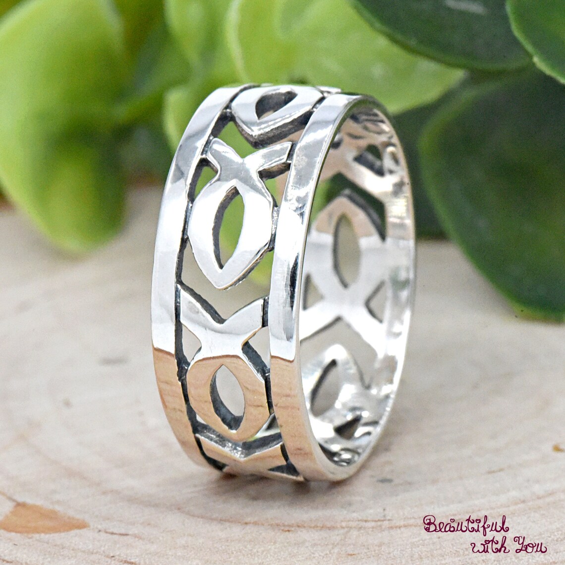 Christian Fish Ichthys Pattern Eternity Band, Fish Eternity Ring, 925 ...