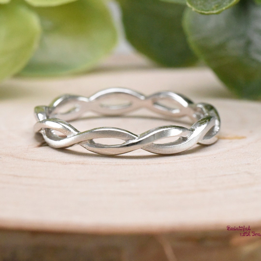 Twisted Silver Eternity Band, Celtic Knot Eternity Thumb Ring, Womens Ring, Stackable Ring ...