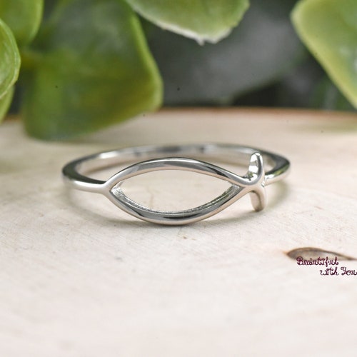 925 Sterling Silver Fish Ichthus Symbol Ring - Etsy