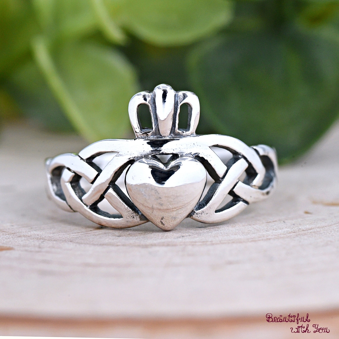 Irish Traditional Claddagh Heart With Trinity Knot Sides Ring, Solid ...