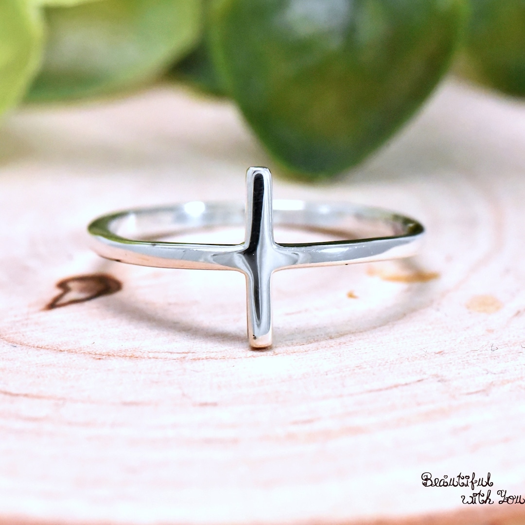 Minimalist Simple Plain 10mm Cross Ring, 925 Sterling Silver Cross Ring ...