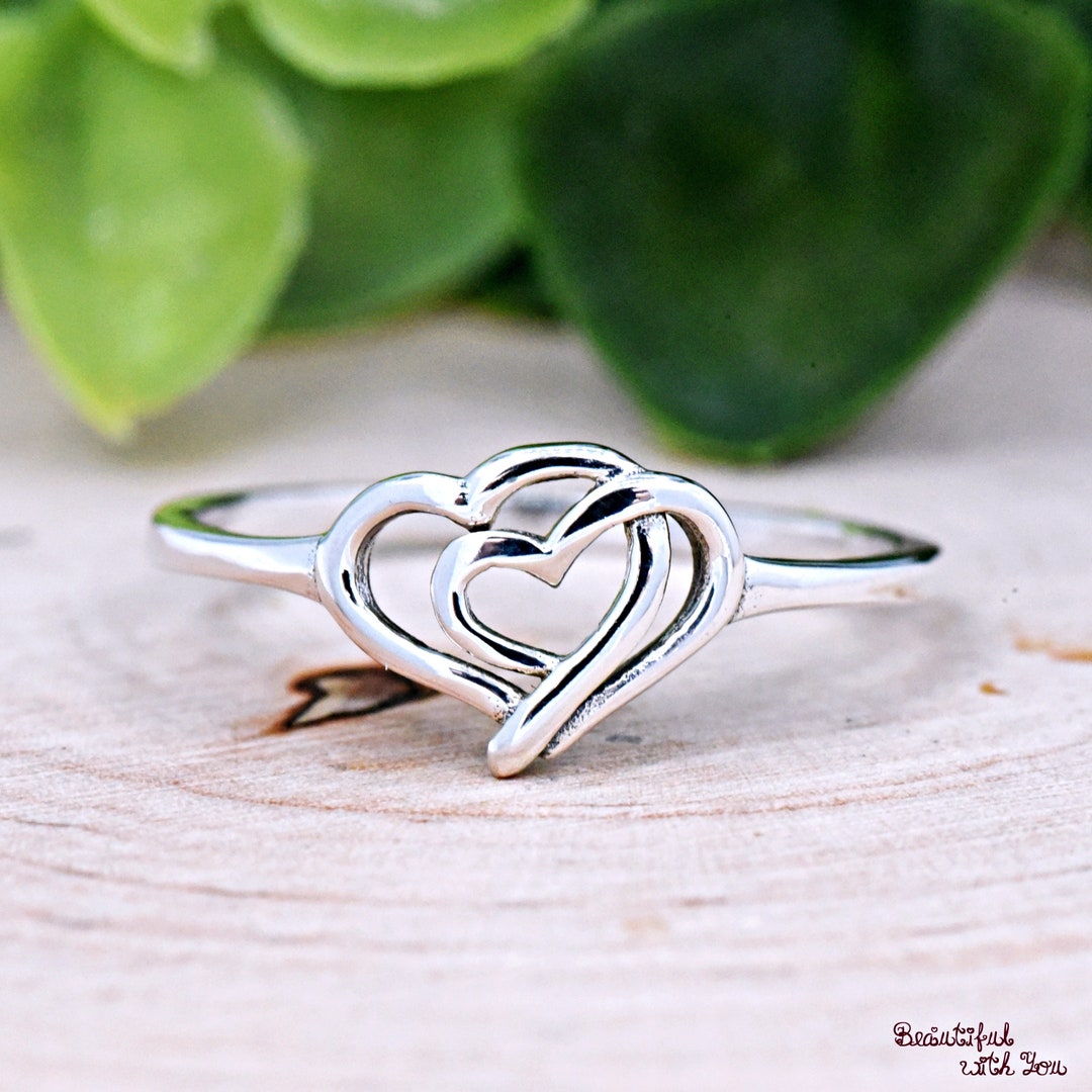 Double Hearts Ring, Heart Promise Ring, Promise Ring for Her, Ring for ...