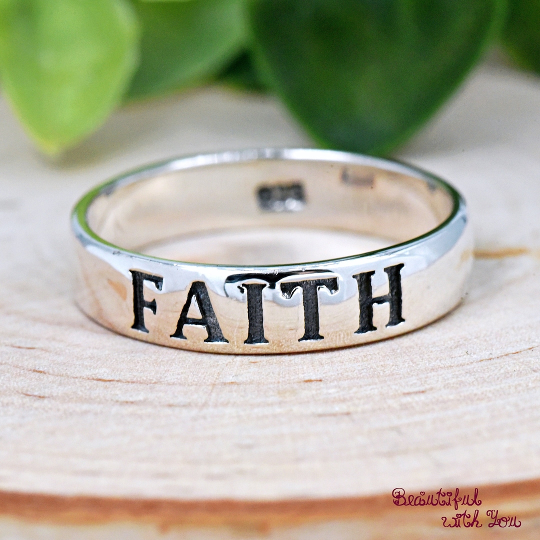 4.5mm Width Faith Hope and Love Engraved Christians Bible Word Engraved ...