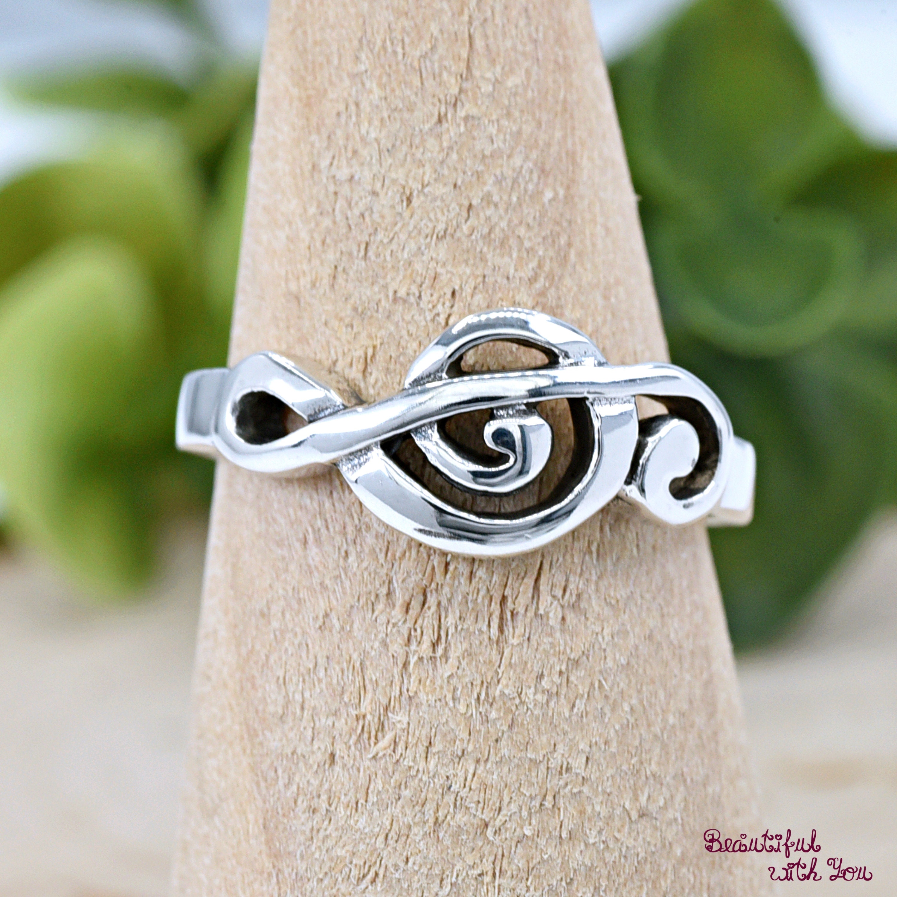 Sideways Treble Clef Musicians Ring, Solid 925 Sterling Silver Treble ...