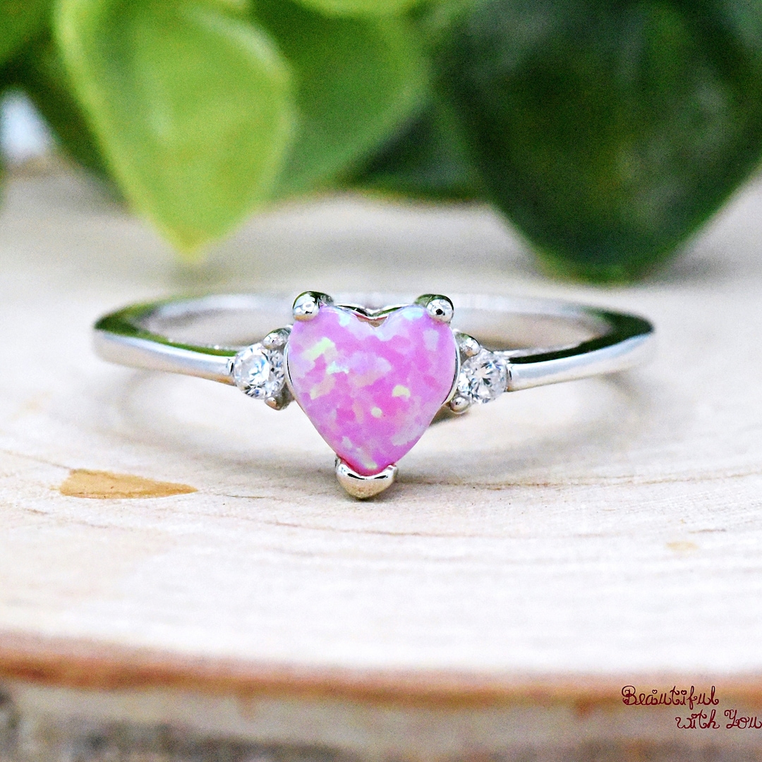 Dainty Pink Opal October Birthstone Kids Girls Womens Childrens Ring ...