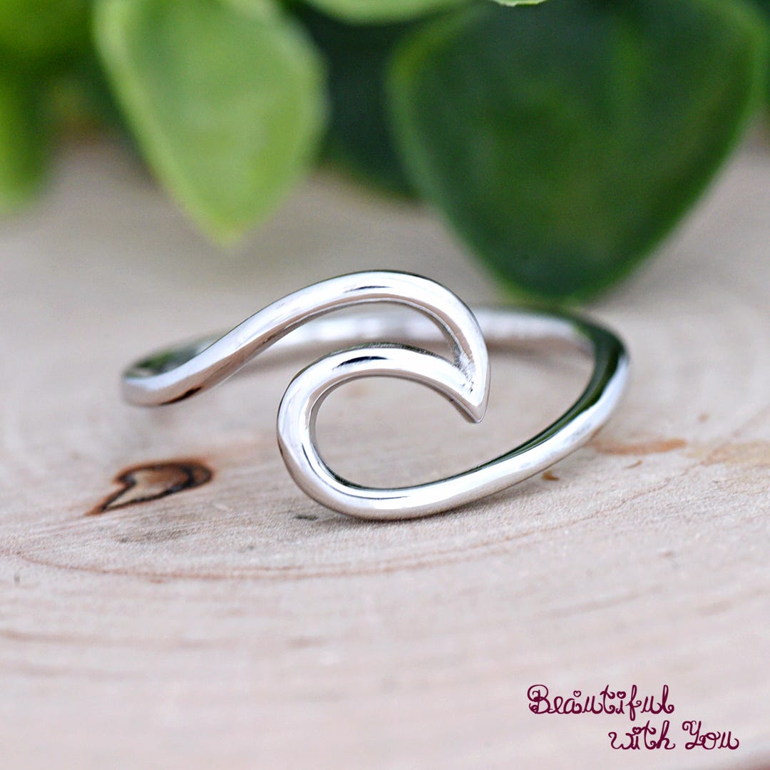Minimalist Sterling Silver Waves Ring, Ocean Sea Wave Ring, Beach ...