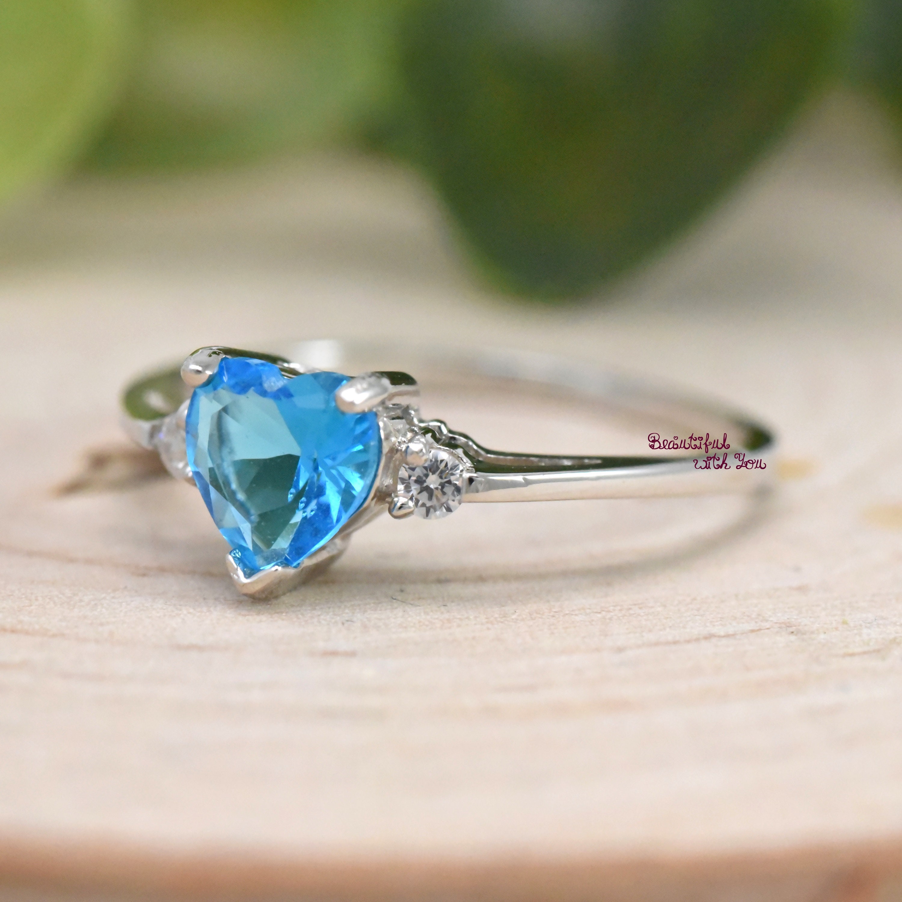 December Birthstone Ring, Simulated Heart Blue Topaz Cubic Zirconia ...