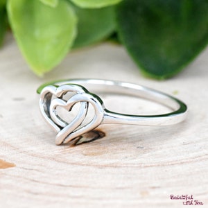 Double Hearts Ring, Heart Promise Ring, Promise Ring for Her, Ring for Women, Womens Silver Ring ...