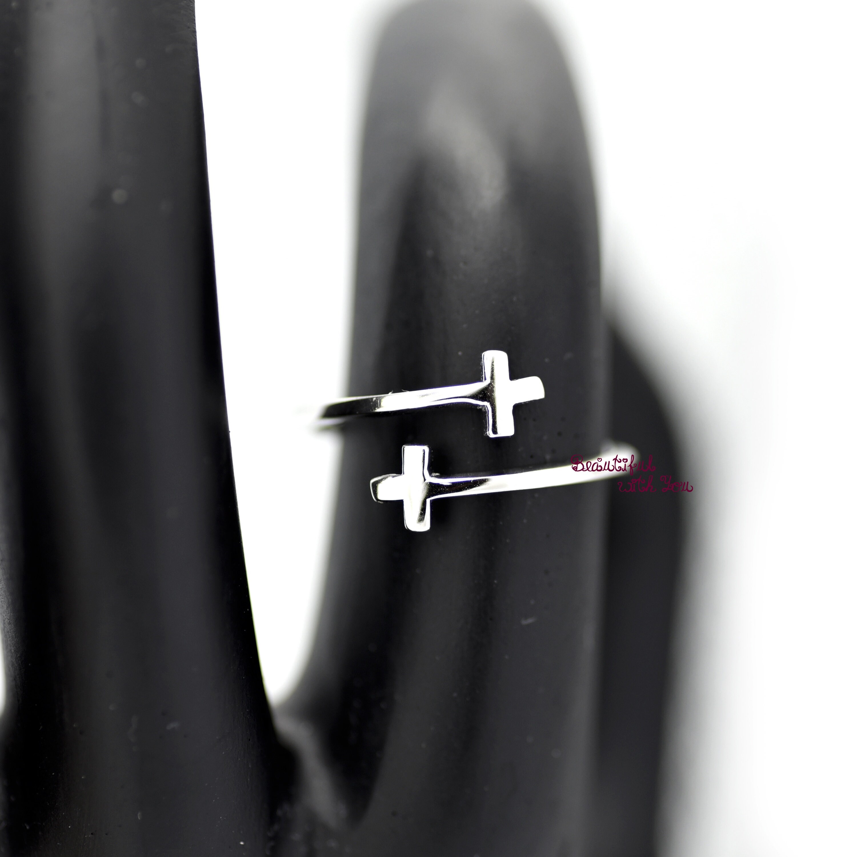 Cross Ends Open Thumb Ring, Adjustable Wraparound Cross Ring, Womens ...