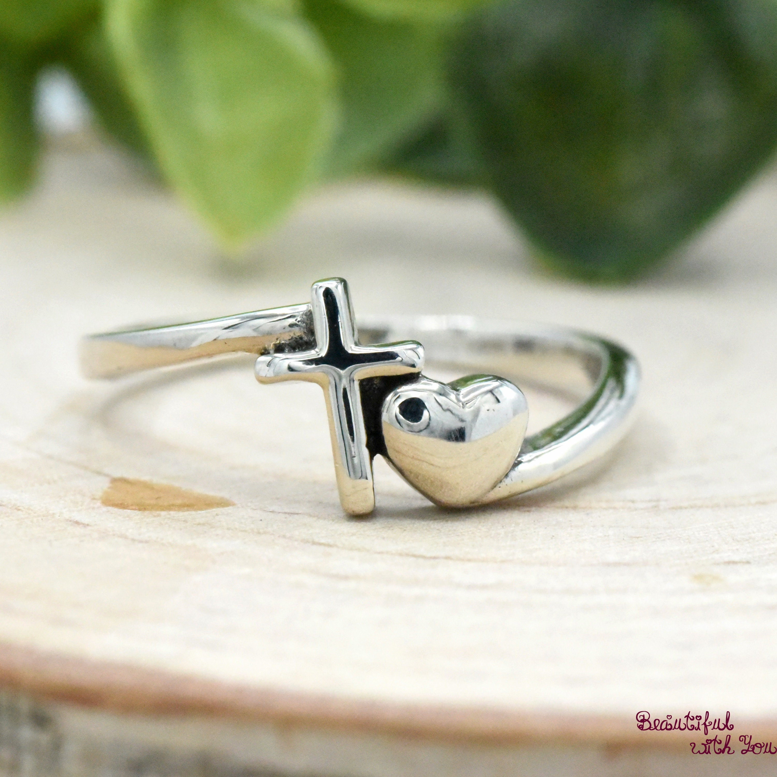 Bypass Style Vertical Cross With Heart Silver Ring - Etsy