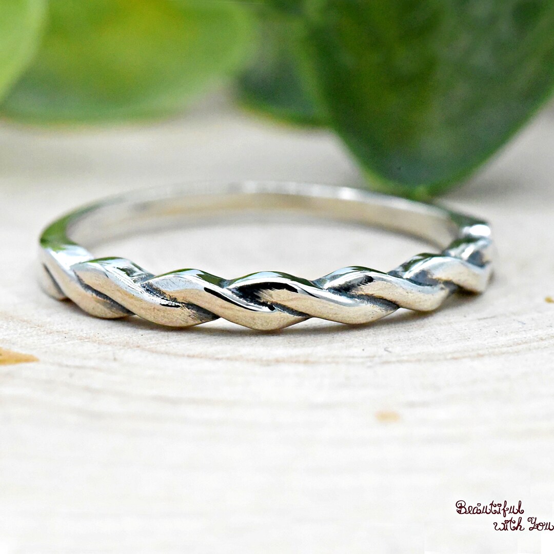 2mm Braid Knot Celtic Half Eternity Silver Ring, Twisted Rope Stacking Thumb Ring, Simple Plain ...