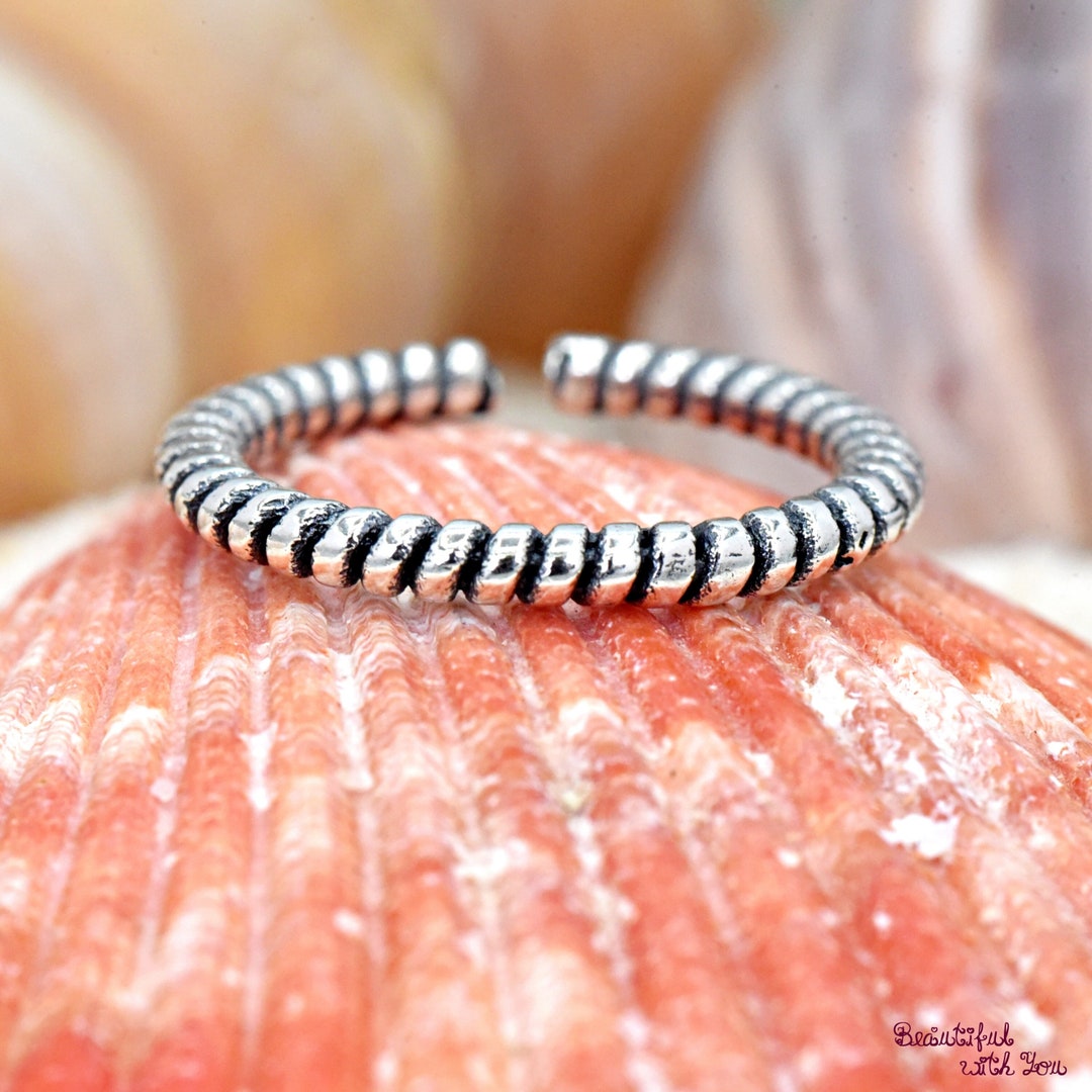 Rope Toe Ring, Unique Oxidized Solid Silver Rope Twisted Toe Ring ...