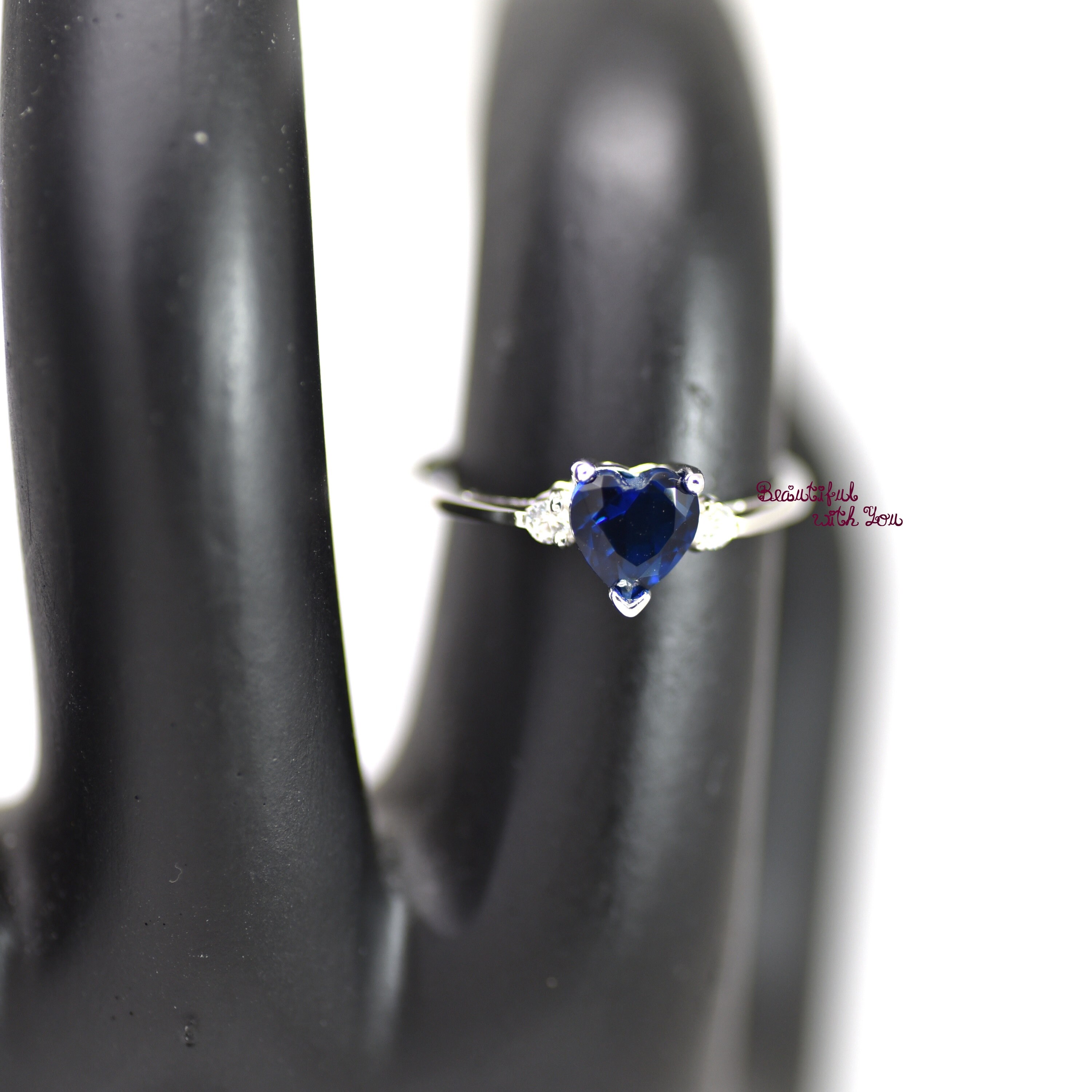 September Birthstone Ring Simulated Blue Sapphire Cubic - Etsy