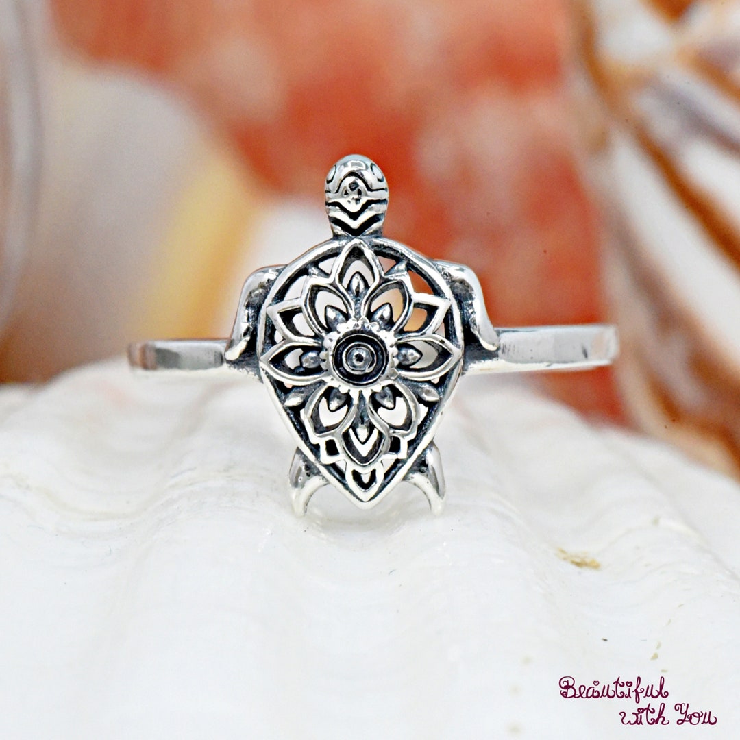 Bali Filigree Style Turtle Toe Ring, Solid 925 Sterling Silver Oxidized ...