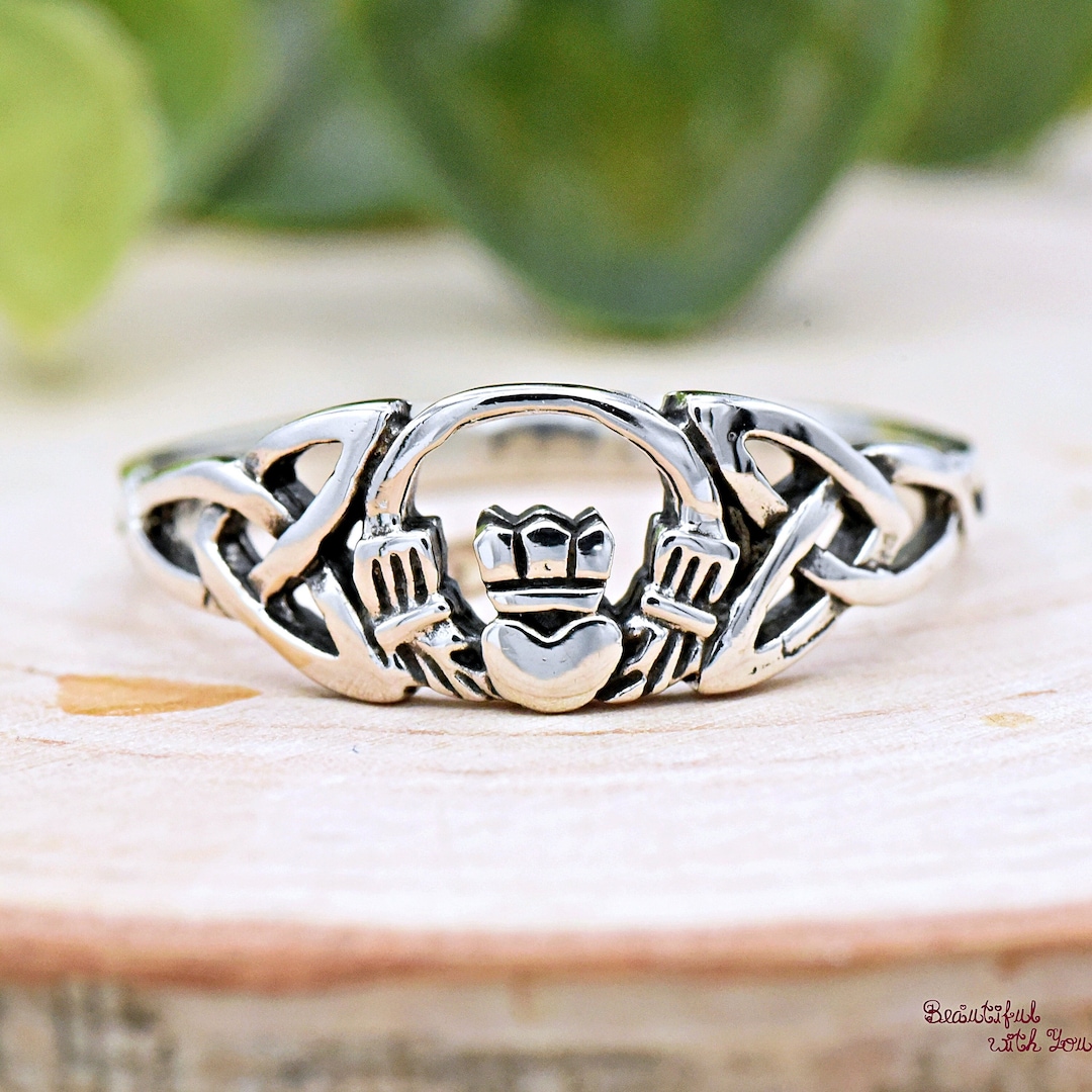 Circle Claddagh Trinity Knot Sides Ring, 925 Sterling Silver Irish ...