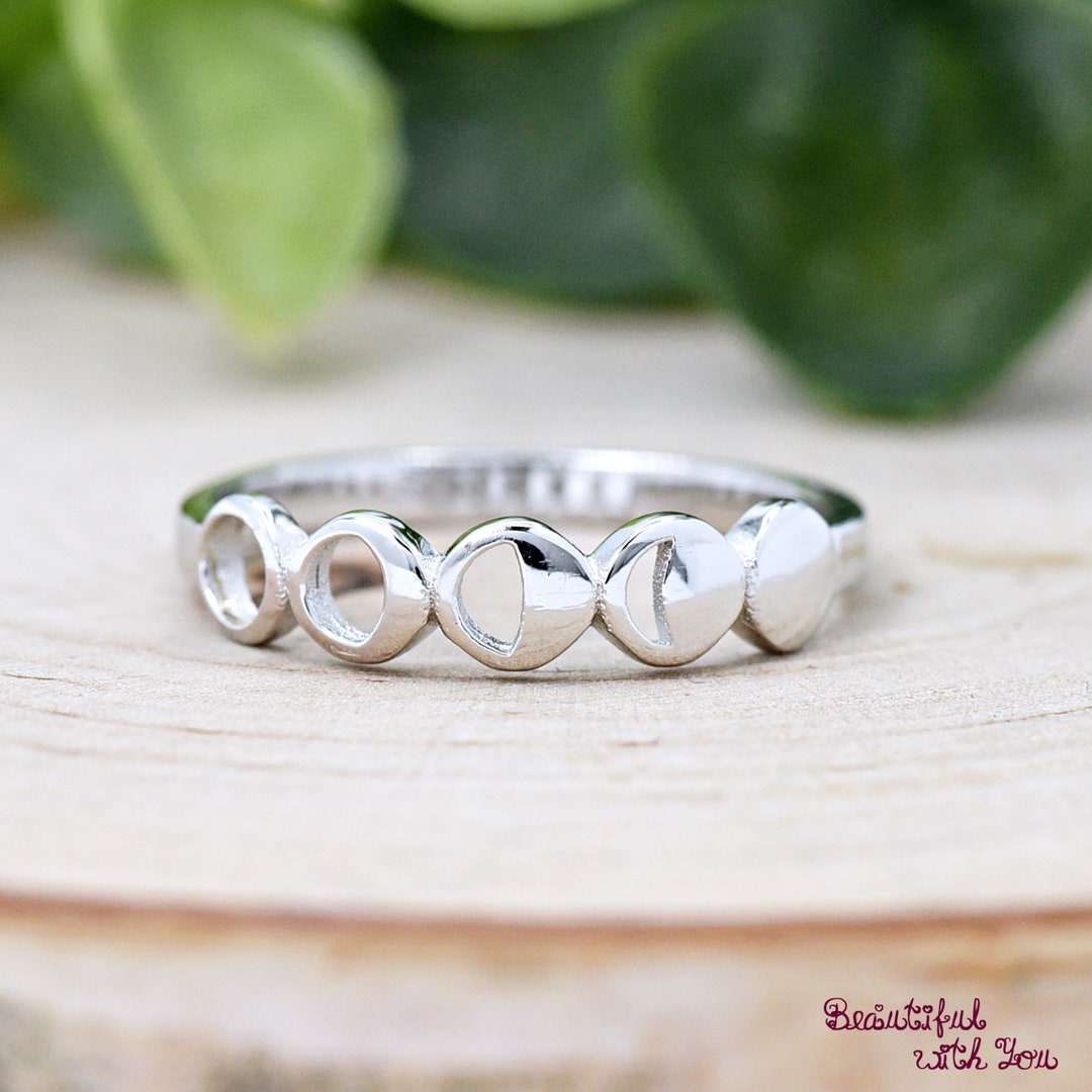 Phases of the Moon Ring, Unique Moon Phase Ring Silver, Solid 925 ...