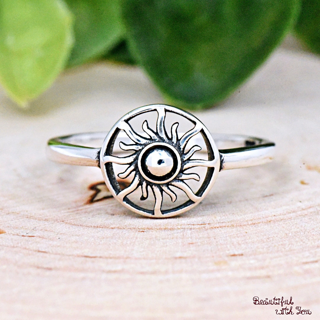 Celtic Sun Ring, Sun in Circle Karma Ring, Solid 925 Sterling Silver ...