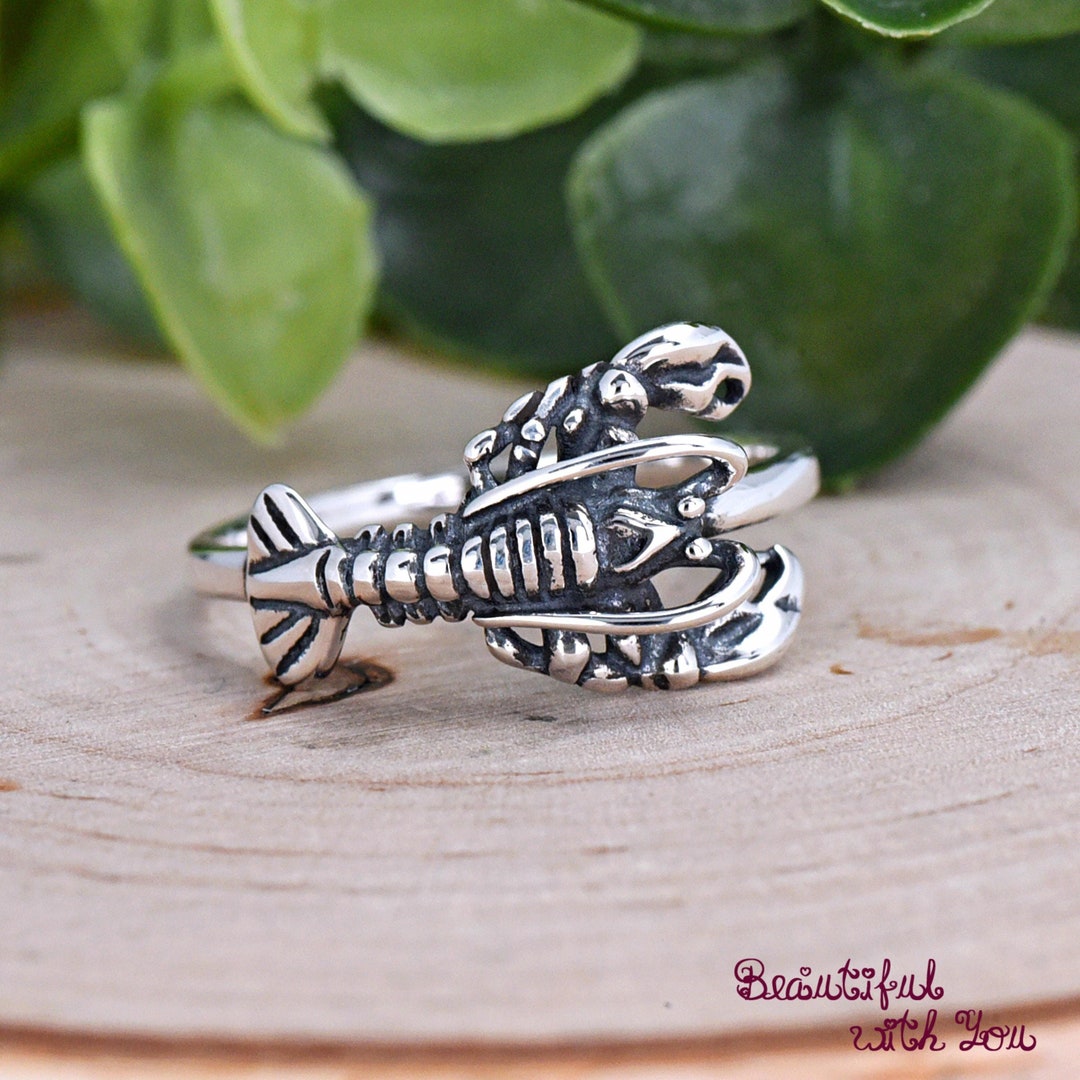 Oxidized Silver Vintage Style Lobster Ring, Solid 925 Sterling Silver ...