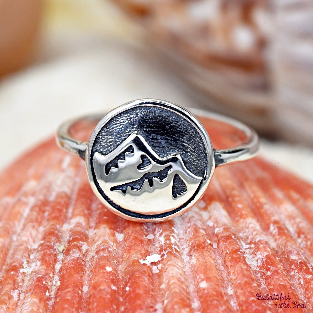 Disc Signet Style on Mountain Toe Ring, Solid 925 Sterling Silver Open ...