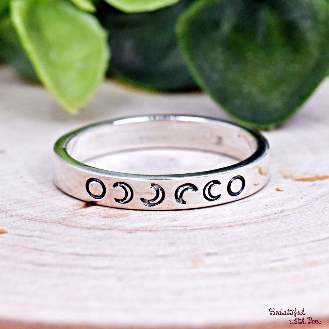 Moon Phases Engraved Pipe Cut Simple Ring 3mm Sterling Silver - Etsy