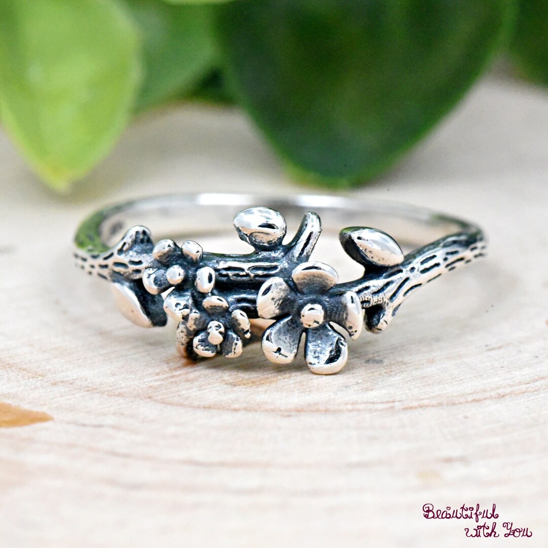 Flower Vine Ring Oxidized Vintage Style Flowers Ring Solid - Etsy
