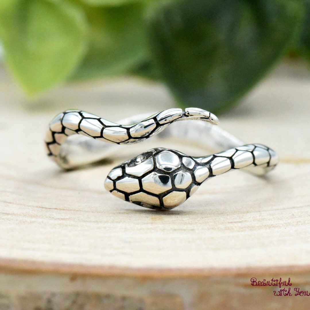 Snake Wraparound Ring, Solid 925 Sterling Silver Adjustable Midi Snake ...