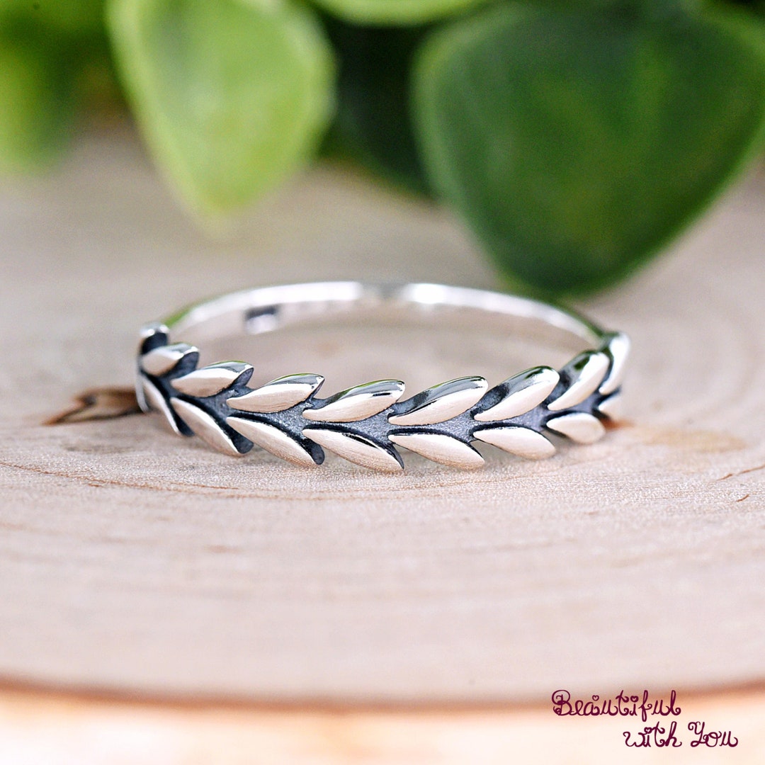 Sterling Silver Leaf Ring, Laurel Wreath Fern Leaf Half Eternity Ring ...