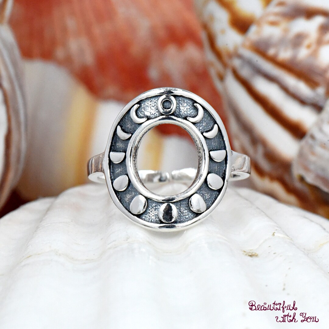 Moon Phases in Open Circle Toe Ring, Solid 925 Sterling Silver Oxidized ...