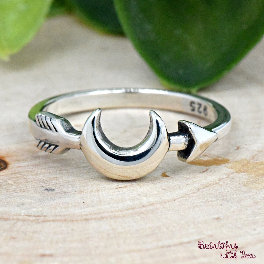 Crescent Moon Arrow Ring, Sterling Silver Ring, Masculine and Feminine ...