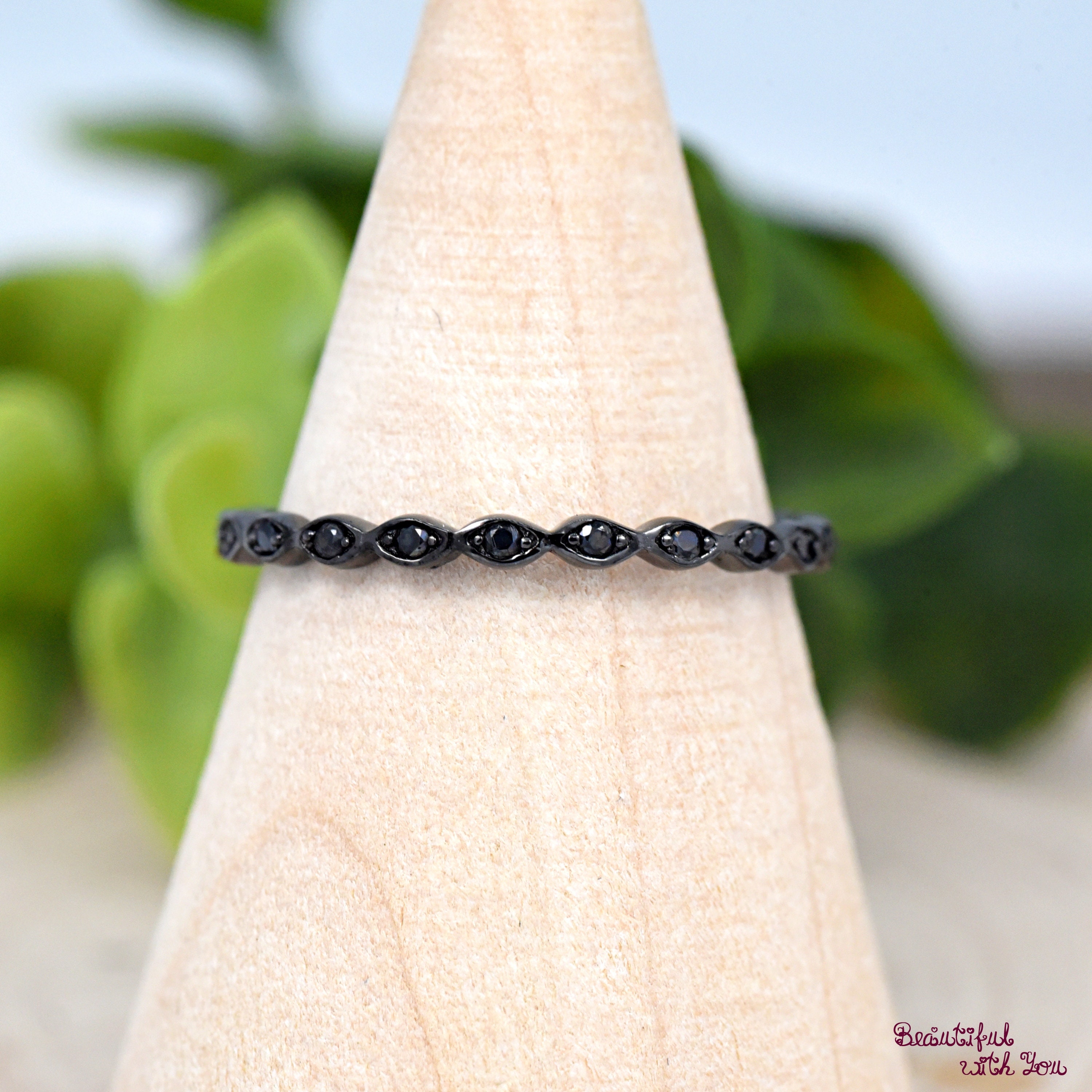 Black Eternity Band 2mm Skinny Thin Full Eternity Ring Black - Etsy