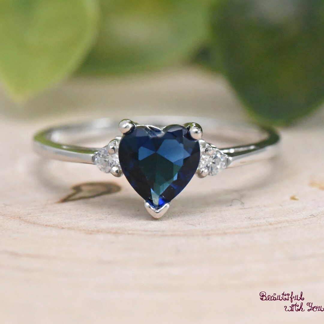 September Birthstone Ring, Simulated Blue Sapphire Cubic Zirconia ...