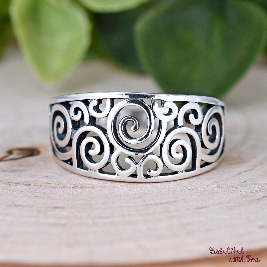 Hobo Style Spiral Swirl Filigree Cut Out Ring, Solid 925 Sterling ...