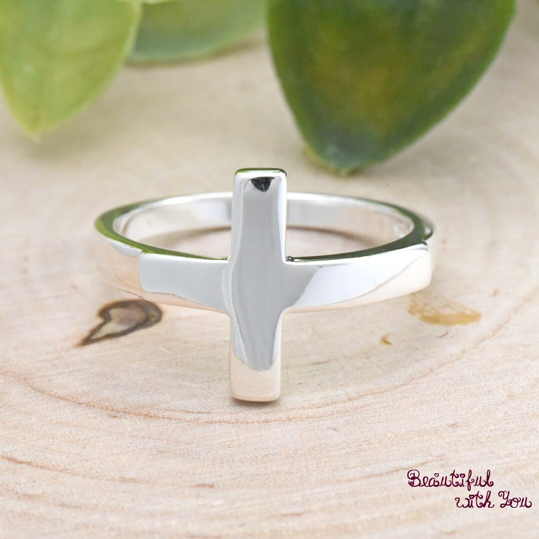 Minimalist Sideways Cross Ring, 13mm Big Sideways Cross Ring, 925 ...