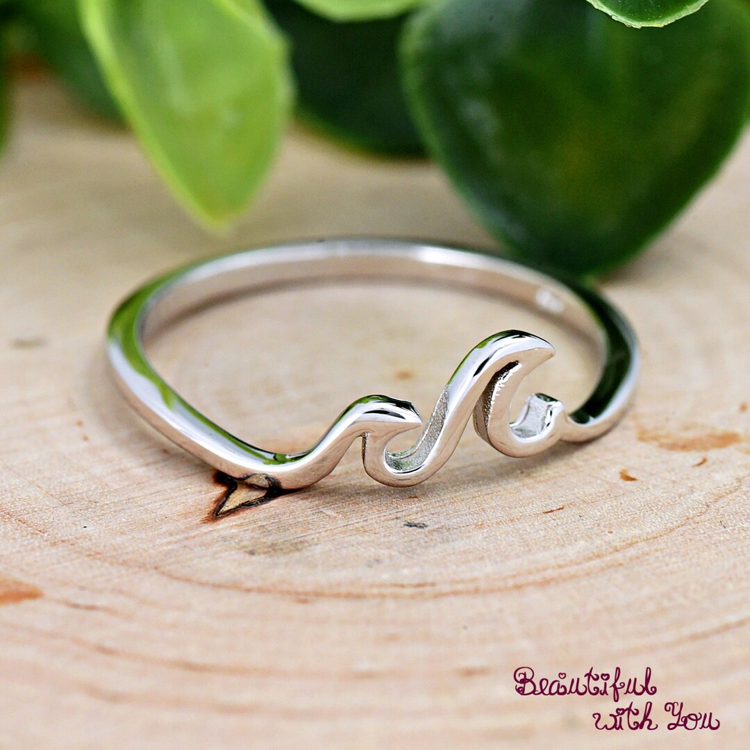 Ocean Waves Silver Ring, Dainty Minimalist Sea Tides Shape Ring, Solid ...