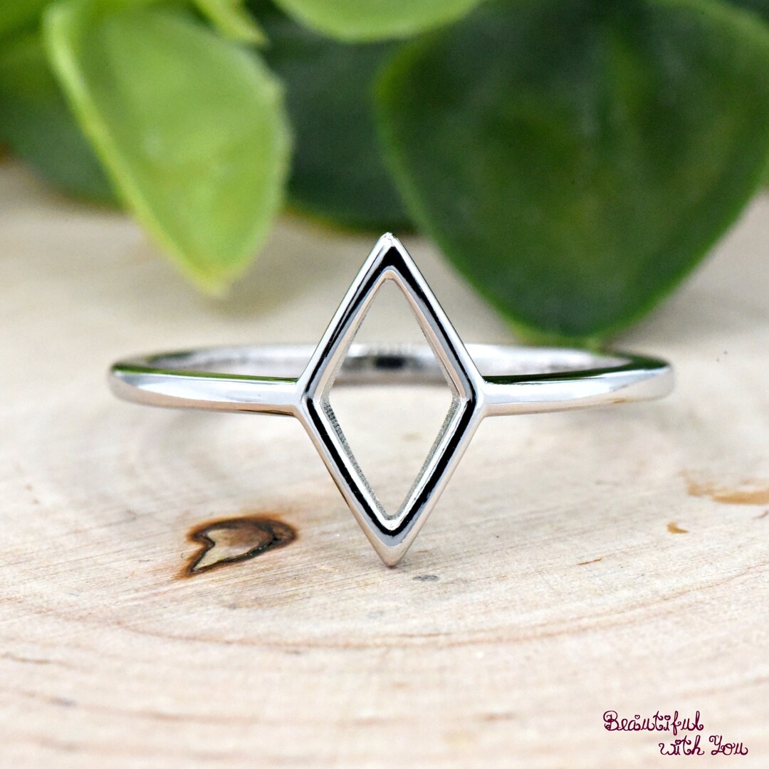 11mm Open Rhombus Shape Geometric Minimalist Sterling Silver Ring ...