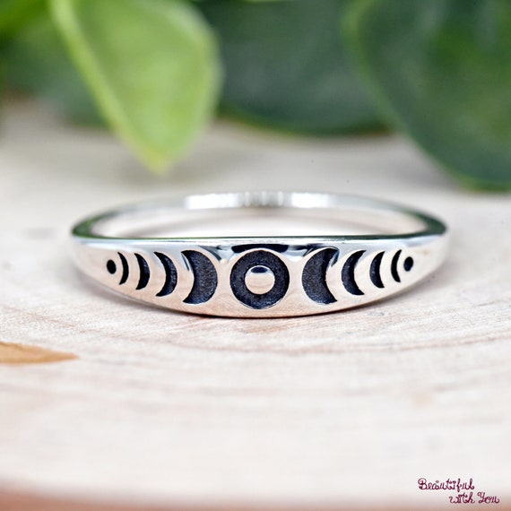 4mm Signet Style Phases of the Moon Engraved Ring Unique Moon - Etsy