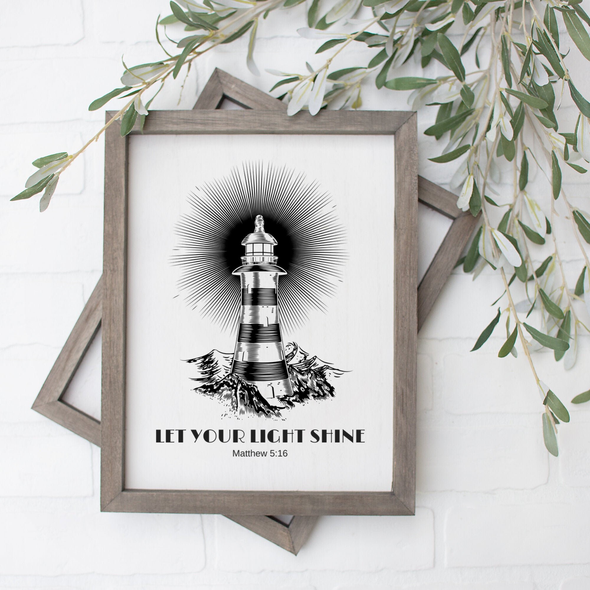 Let Your Light Shine, Lighthouse Print, Bible Verse Wall Art Printable ...
